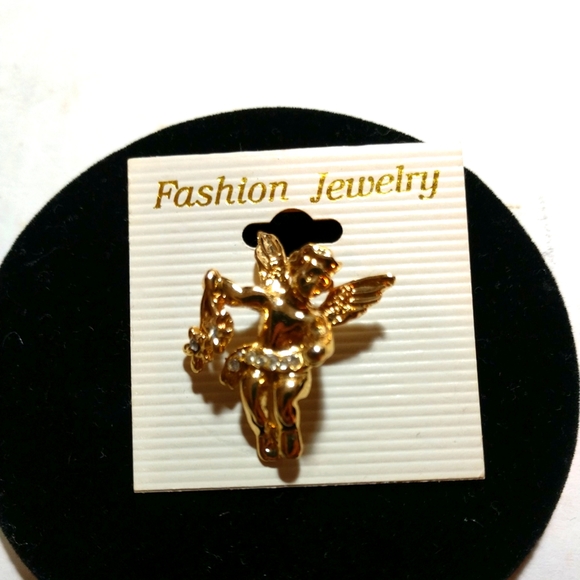 Antique | Jewelry | Antique Gold Tone Faux Diamonds Angel Pin Inch With ...